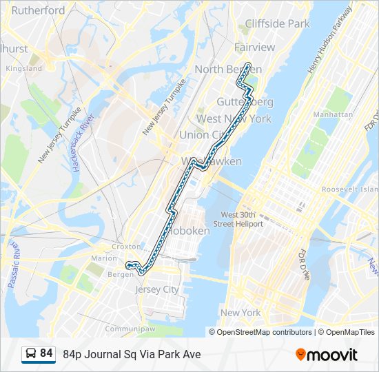 84 Route: Schedules, Stops & Maps - 84p Journal Sq Via Park Ave (Updated)