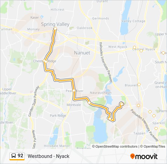92 Route: Schedules, Stops & Maps - Westbound - Nyack (Updated)