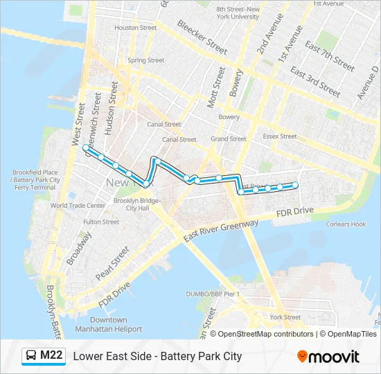 M22 Route: Schedules, Stops & Maps - Chambers St Greenwich St (Updated)