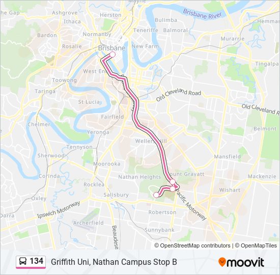 134 Route: Schedules, Stops & Maps - Griffith Uni, Nathan Campus Stop B ...