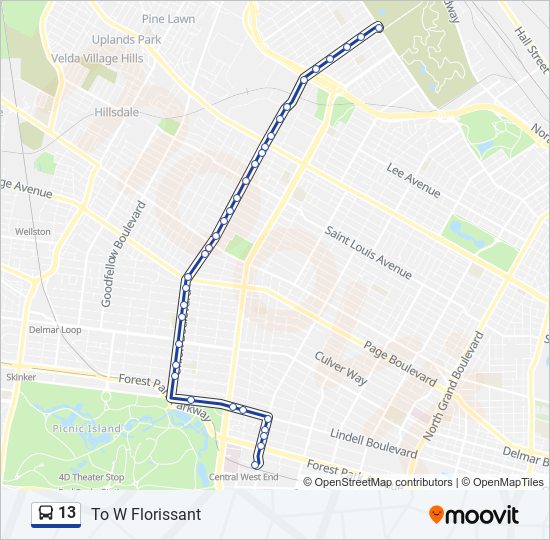 13 Route: Schedules, Stops & Maps - To W Florissant (Updated)