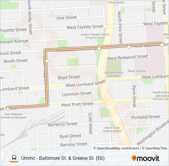 orange Route: Schedules, Stops & Maps - Ummc - Baltimore St. & Greene ...