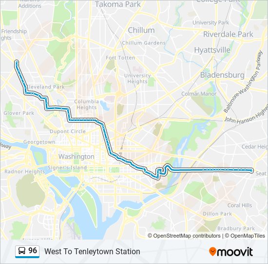 96 Route: Schedules, Stops & Maps - West To Tenleytown Station (Updated)