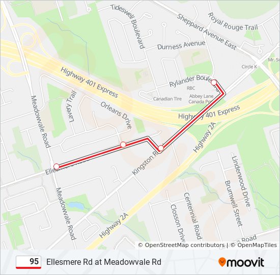 95 Route: Schedules, Stops & Maps - Ellesmere Rd at Meadowvale Rd (Updated)