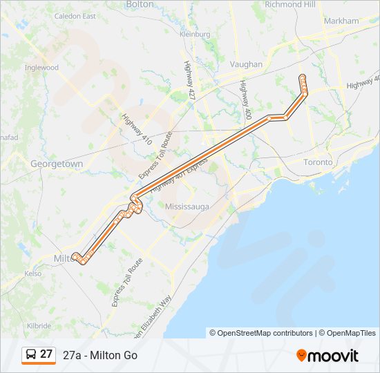 27 Route: Schedules, Stops & Maps - 27a - Milton Go (Updated)