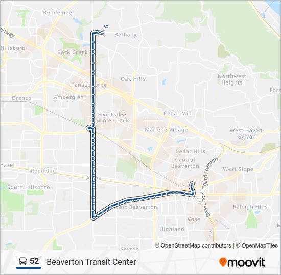 52 Route: Schedules, Stops & Maps - Beaverton Transit Center (Updated)