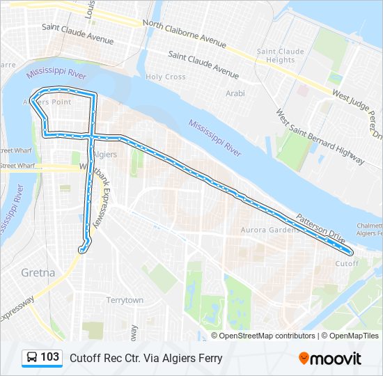 103 Route: Schedules, Stops & Maps - Cutoff Rec Ctr. Via Algiers Ferry ...