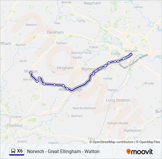 x6 Route: Schedules, Stops & Maps - Watton (Updated)