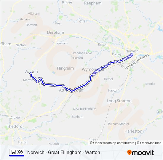 x6 Route: Schedules, Stops & Maps - Watton (Updated)