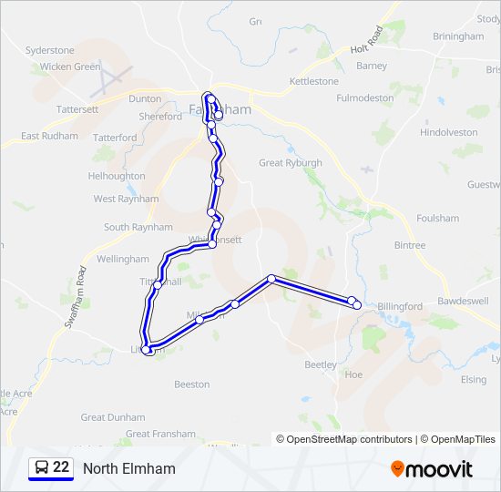 22 Route: Schedules, Stops & Maps - North Elmham (Updated)