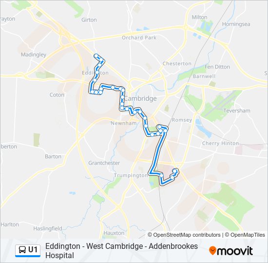 u1 Route: Schedules, Stops & Maps - Addenbrookes (Updated)