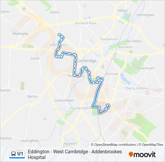 u1 Route: Schedules, Stops & Maps - Addenbrookes (Updated)