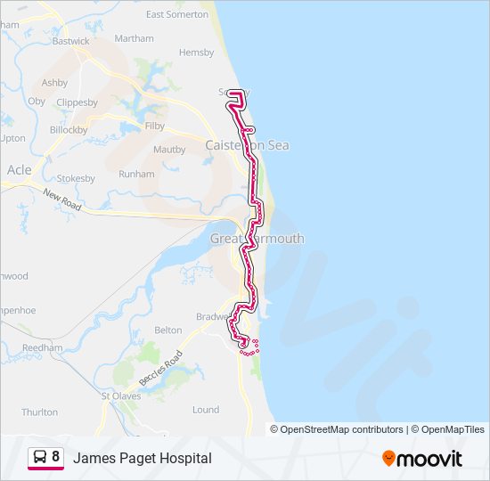 8 Route: Schedules, Stops & Maps - James Paget Hospital (Updated)