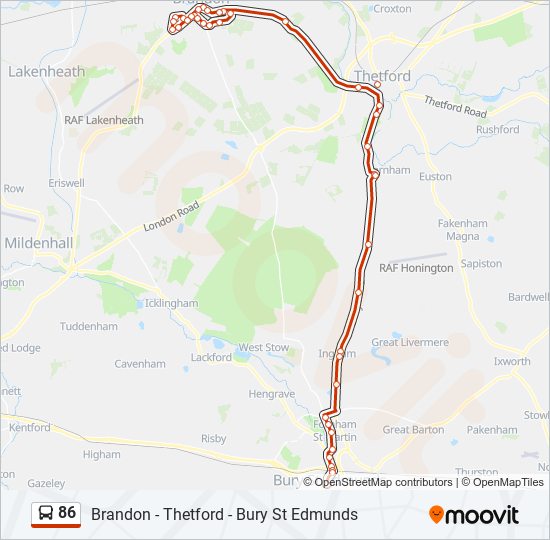 86 Route: Schedules, Stops & Maps - Bury St Edmunds (Updated)