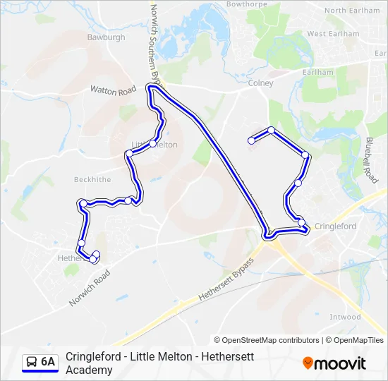 6A Route: Schedules, Stops & Maps - Hethersett (Village) (Updated)