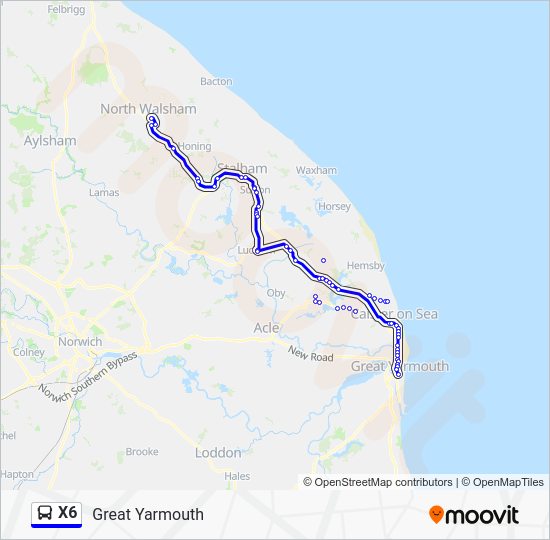 X6 Route: Schedules, Stops & Maps - Great Yarmouth (Updated)