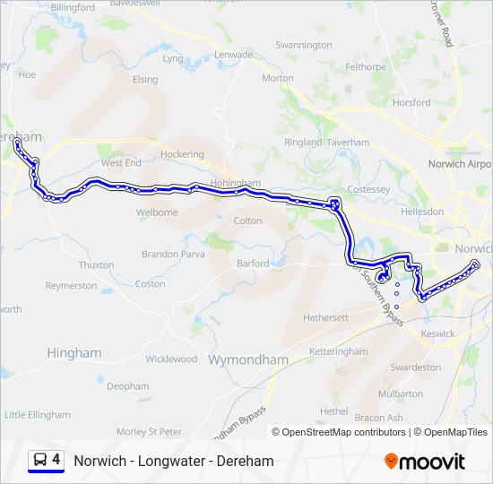 4 Route: Schedules, Stops & Maps - Dereham (Updated)
