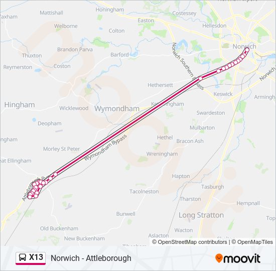 x13 Route: Schedules, Stops & Maps - Attleborough (Updated)