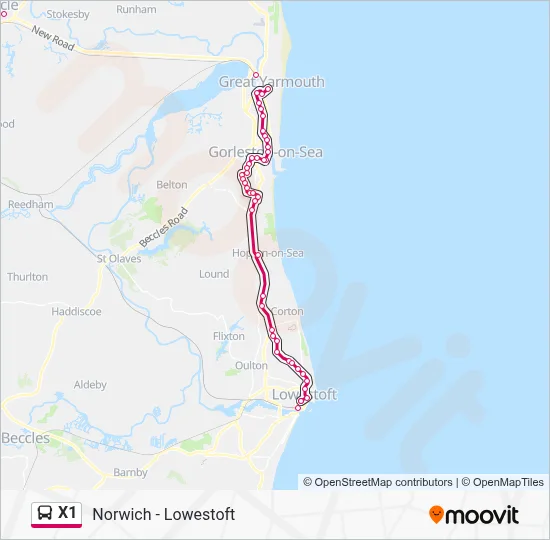 X1 Route: Schedules, Stops & Maps - Lowestoft (Updated)