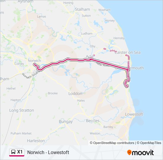 x1 Route: Schedules, Stops & Maps - James Paget Hospital (Updated)
