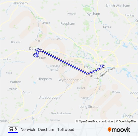 8 Route: Schedules, Stops & Maps - Toftwood (Updated)