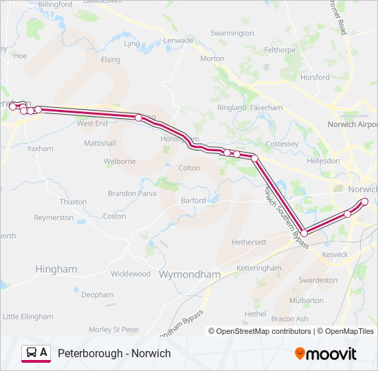 a Route: Schedules, Stops & Maps - Dereham (Updated)