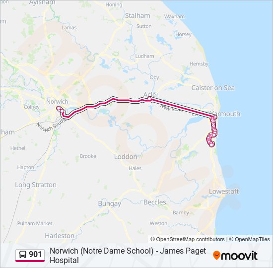 901 Route: Schedules, Stops & Maps - James Paget Hospital (Updated)