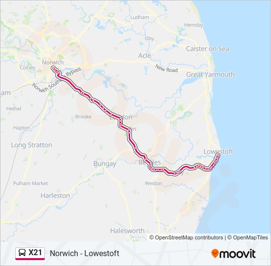 x21 Route: Schedules, Stops & Maps - Norwich City Centre (Updated)