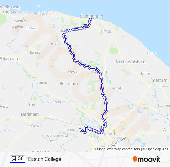 56 Route: Schedules, Stops & Maps - Easton College (Updated)