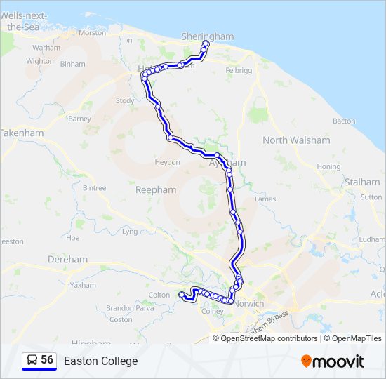 56 Route: Schedules, Stops & Maps - Easton College (Updated)