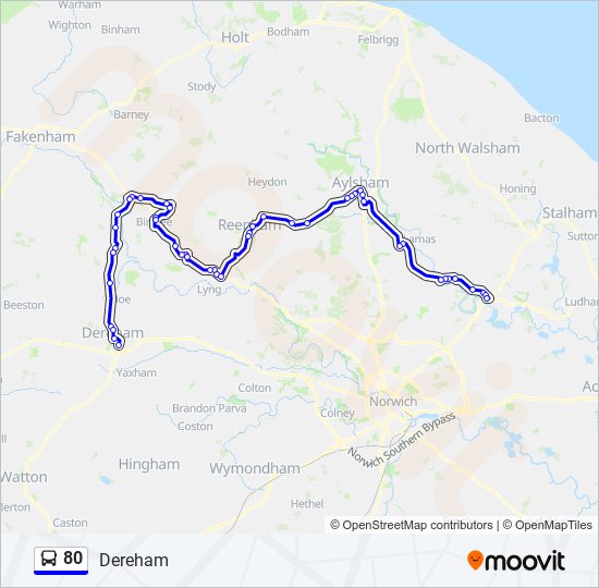 80 Route: Schedules, Stops & Maps - Dereham (Updated)