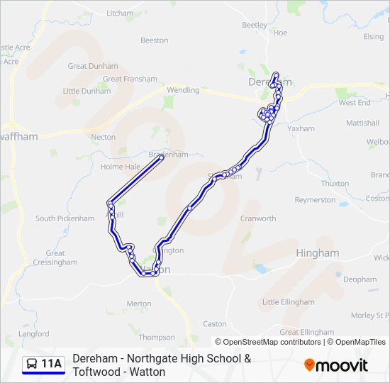 11A Route: Schedules, Stops & Maps - West Bradenham (Updated)