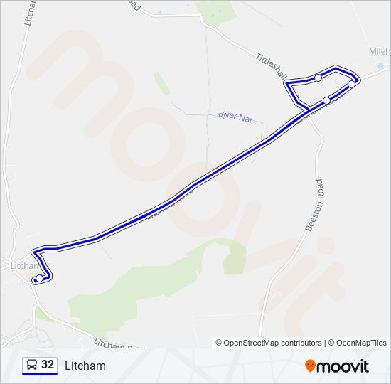 32 Route: Schedules, Stops & Maps - Litcham (Updated)