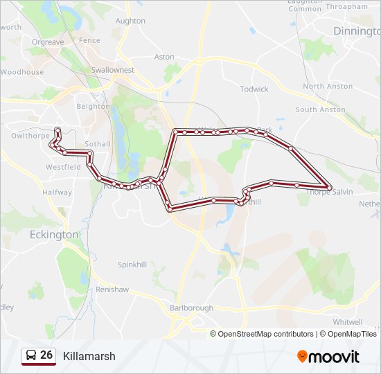 26 Route: Schedules, Stops & Maps - Killamarsh (Updated)