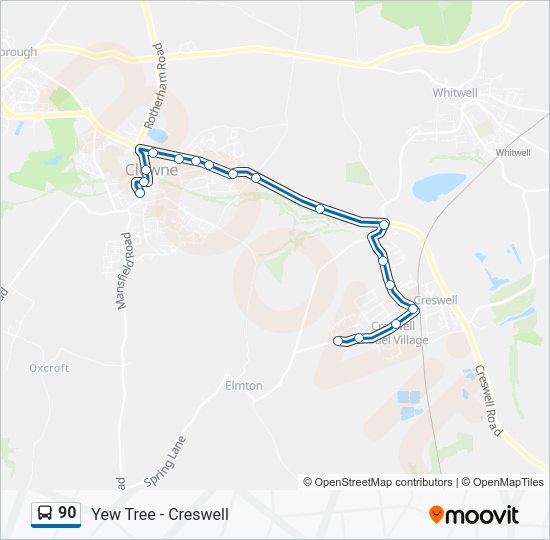 90 Route: Schedules, Stops & Maps - Clowne (Updated)