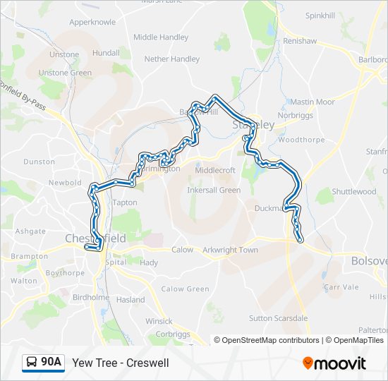 90A Route: Schedules, Stops & Maps - Chesterfield (Updated)