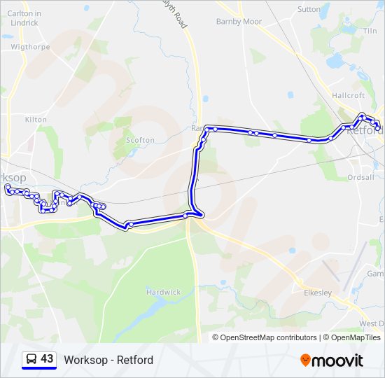 43 Route: Schedules, Stops & Maps - Worksop (Updated)