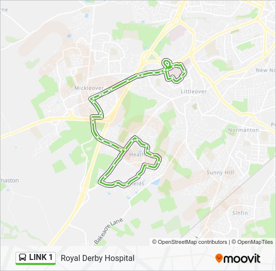 LINK 1 Route: Schedules, Stops & Maps - Royal Derby Hospital (Updated)