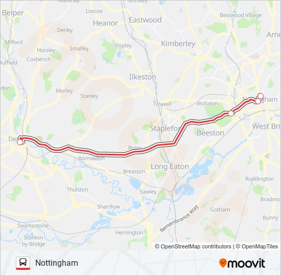 red arrow Route: Schedules, Stops & Maps - Nottingham (Updated)