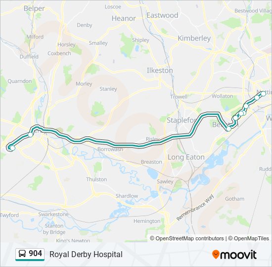 904 Route: Schedules, Stops & Maps - Royal Derby Hospital (Updated)