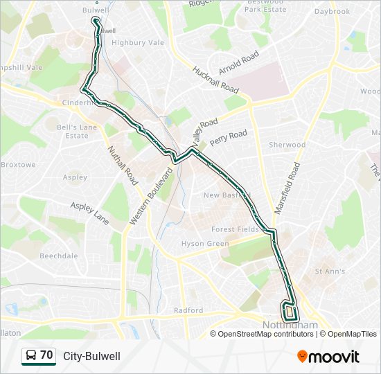 70 Route: Schedules, Stops & Maps - Bulwell (Updated)