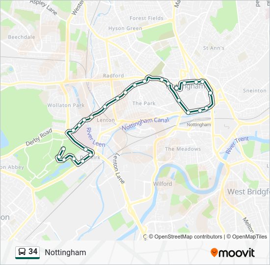 34 Route: Schedules, Stops & Maps - Nottingham (Updated)