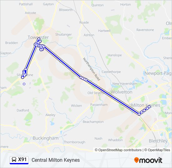 x91 Route: Schedules, Stops & Maps - Central Milton Keynes (Updated)