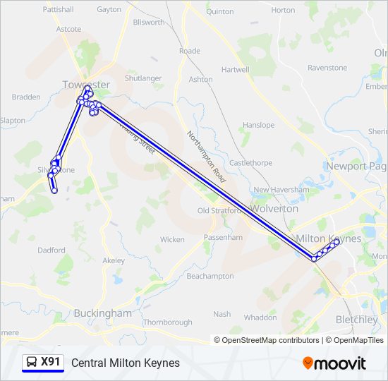 x91 Route: Schedules, Stops & Maps - Central Milton Keynes (Updated)