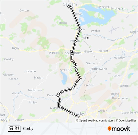r1 Route: Schedules, Stops & Maps - Corby (Updated)