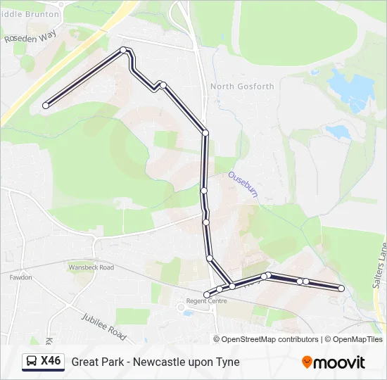 X46 Route: Schedules, Stops & Maps - Gosforth (Updated)
