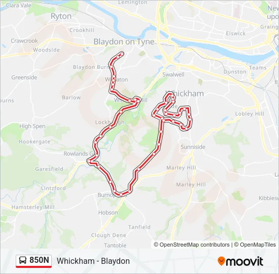 850N Route: Schedules, Stops & Maps - Blaydon (Updated)