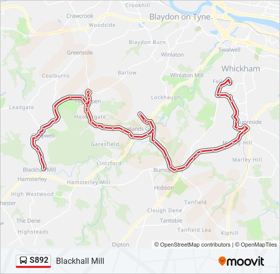 s892 Route: Schedules, Stops & Maps - Blackhall Mill (Updated)