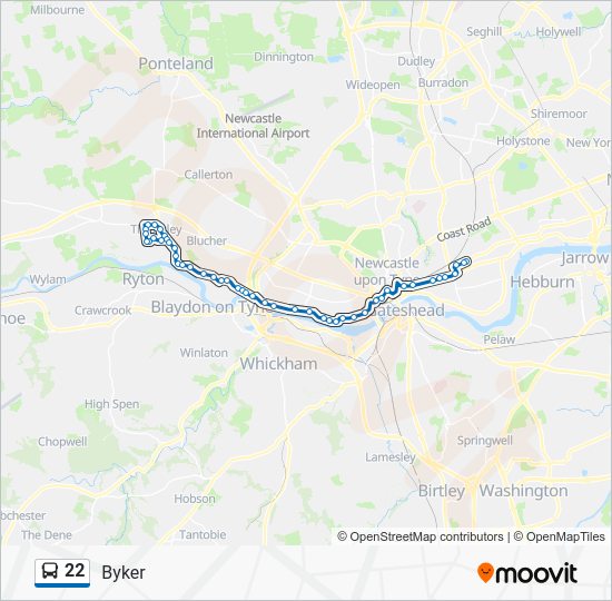 22 Route: Schedules, Stops & Maps - Byker (Updated)
