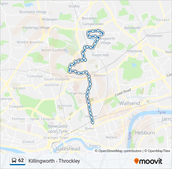 62 Route: Schedules, Stops & Maps - Byker (Updated)